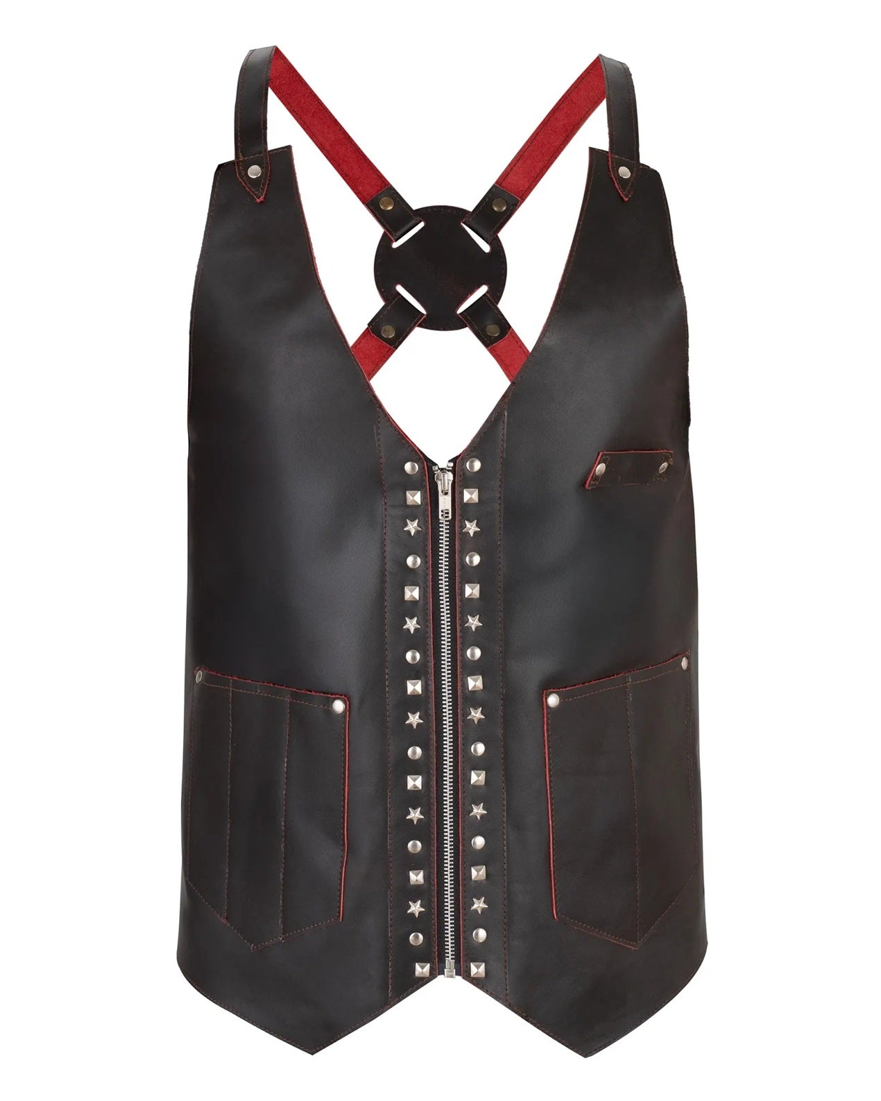 The Essex Chocolate Brown studd Leather Vest for Barbers and Bartender ...