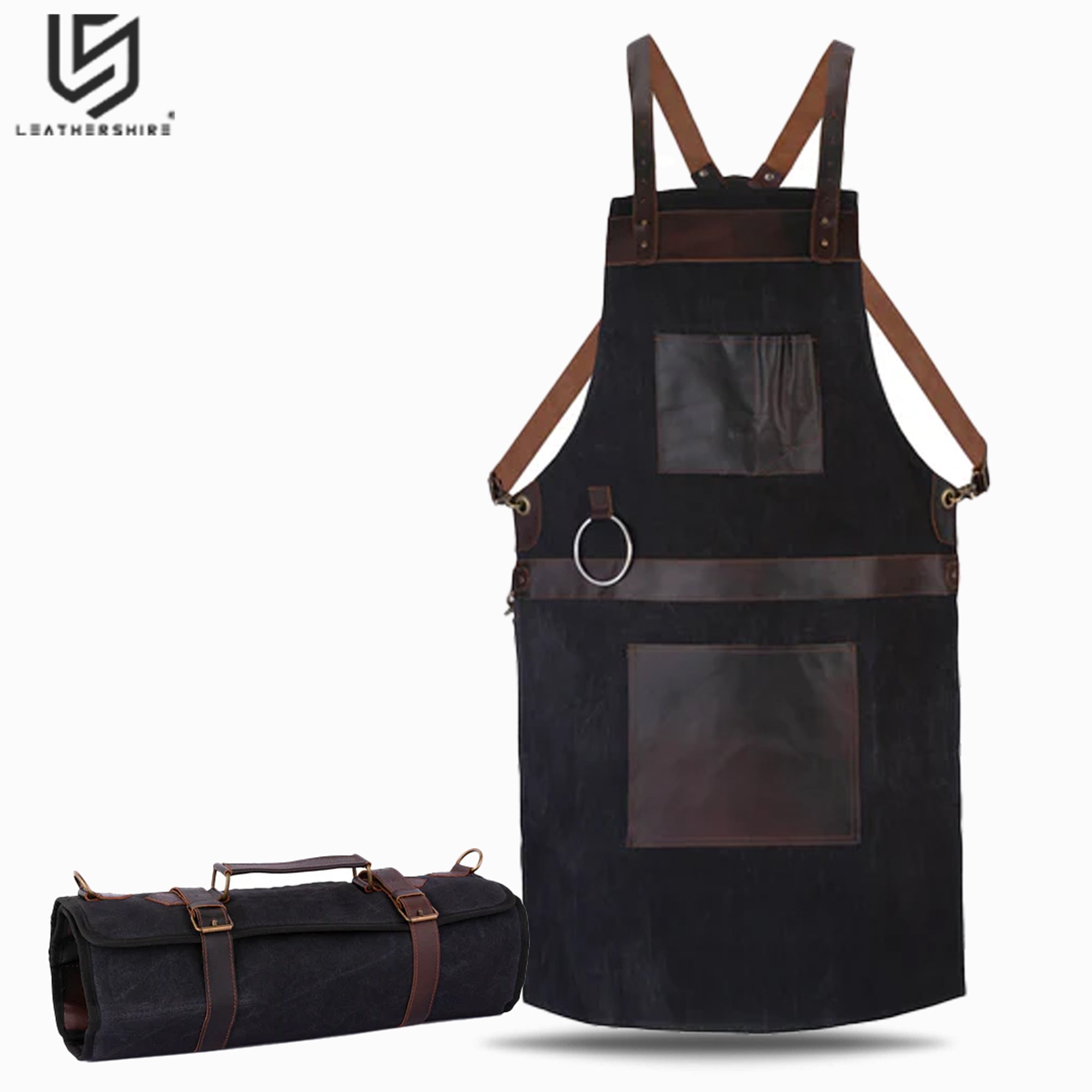 Waxed Black Leather Canvas apron and Roll Gift Set – LEATHERSHIRE