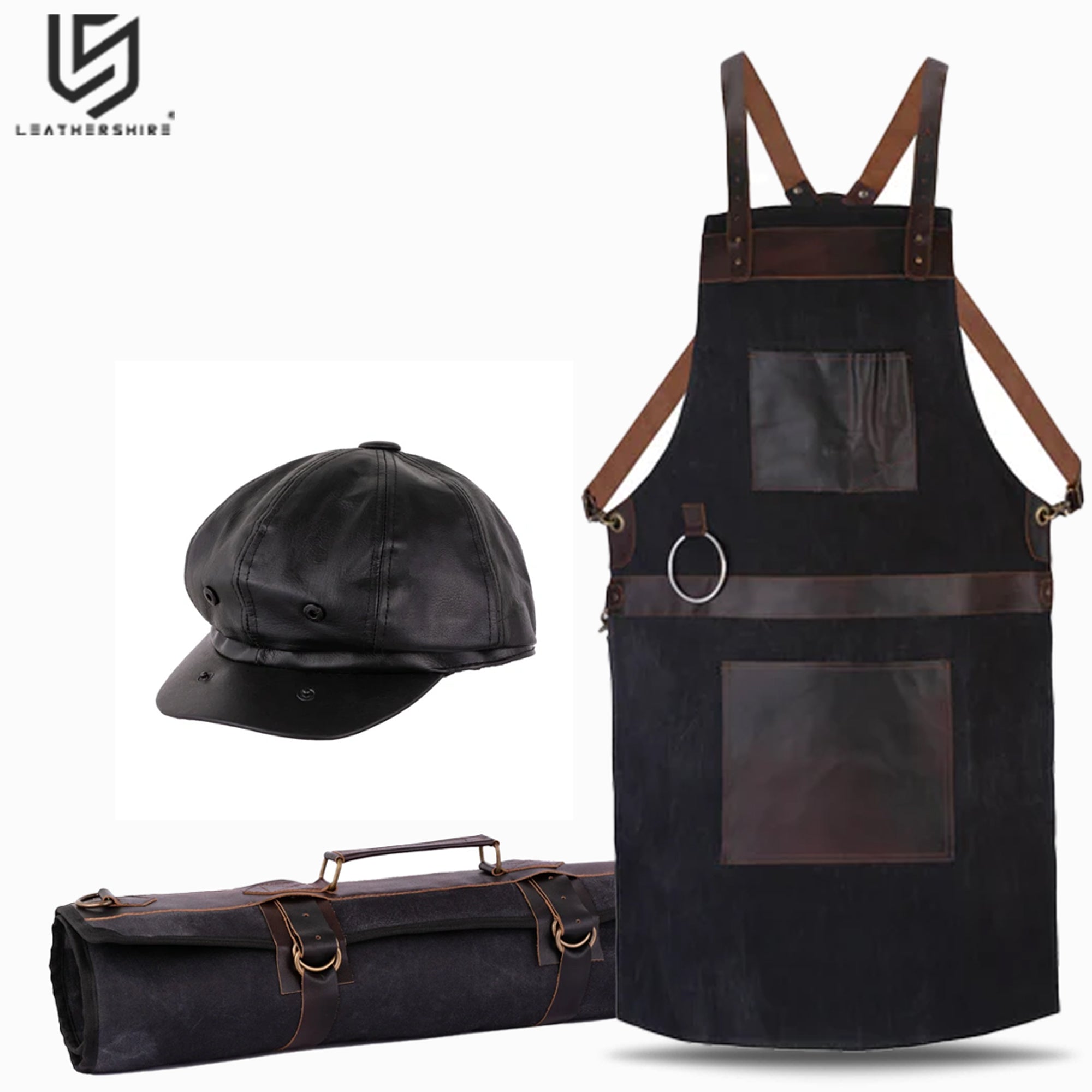 Waxed Black Leather Canvas apron and Roll with Cap Gift Set – LEATHERSHIRE