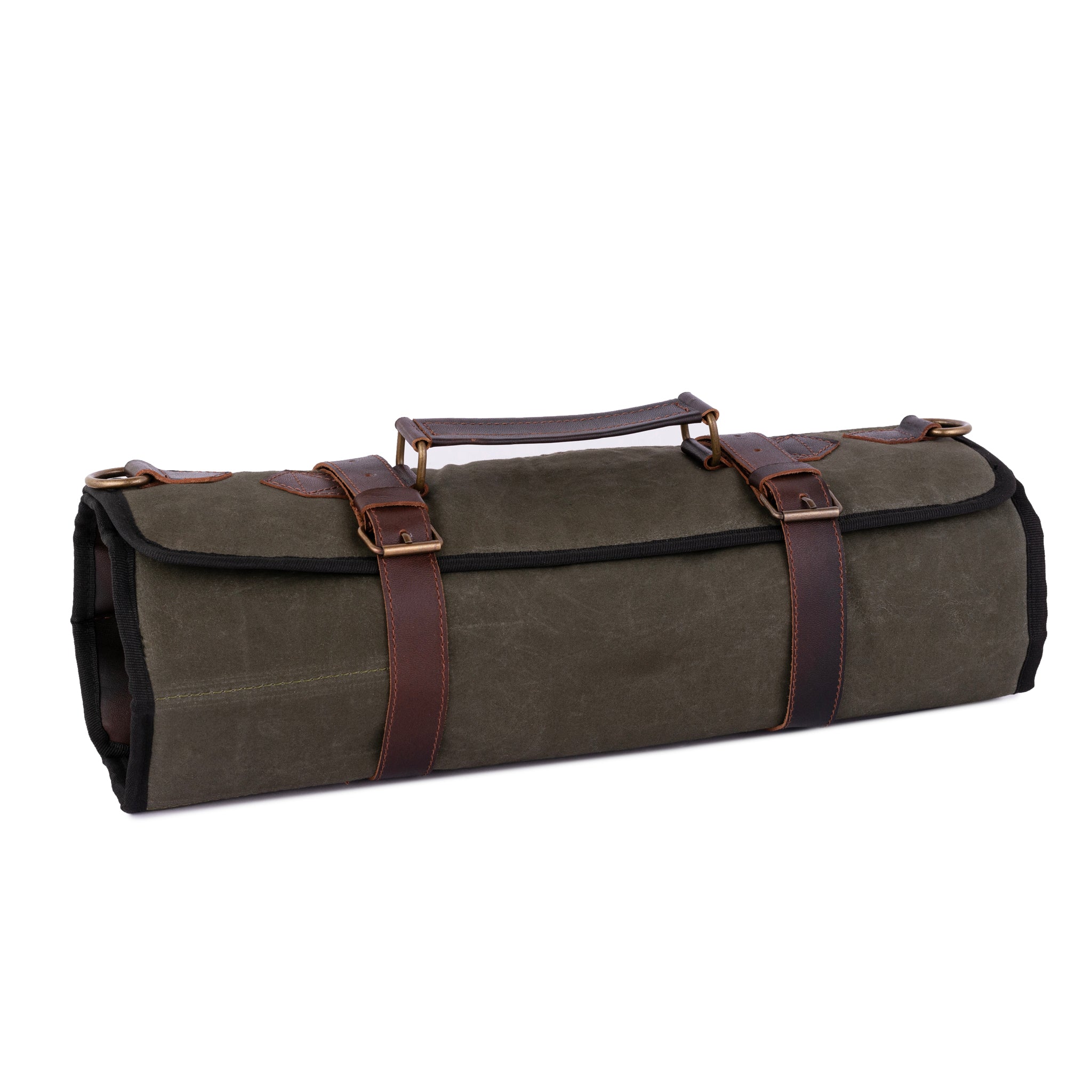 The Wiltshire Waxed Green with Leather 9 Pocket Knife Roll Chef Roll ...